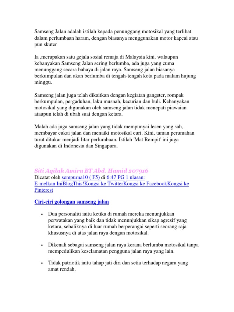 Samseng Jalan Adalah Istilah Kepada Penunggang Motosikal Yang Terlibat ...