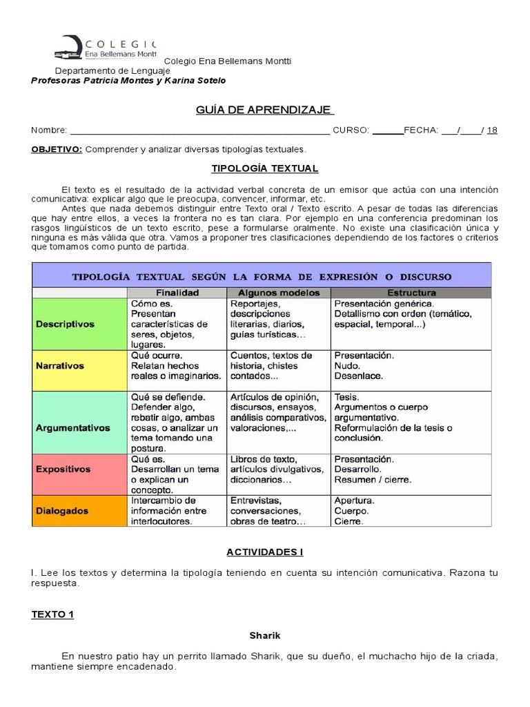 1° y 2° Medio Lenguaje Guía Tipologia Textual | PDF | Nube | El ciclo ...