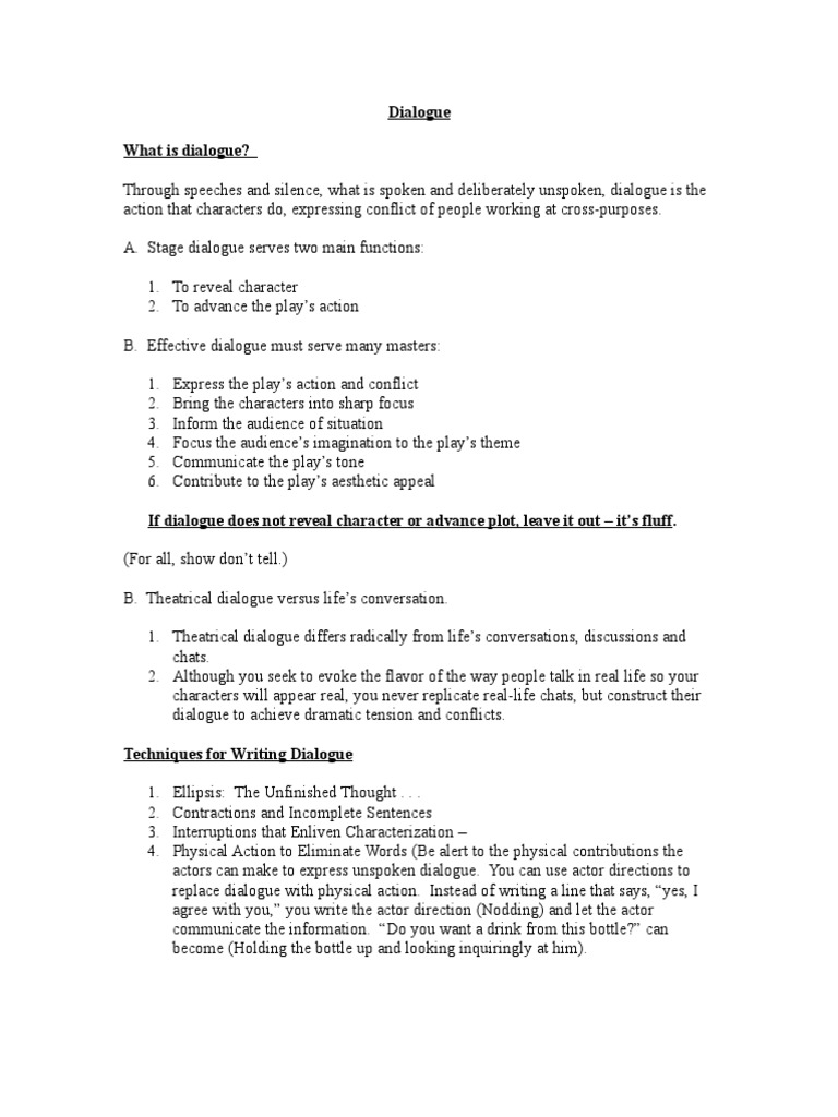 Playwriting Dialogue Rules | PDF | Dialogue | Conversation