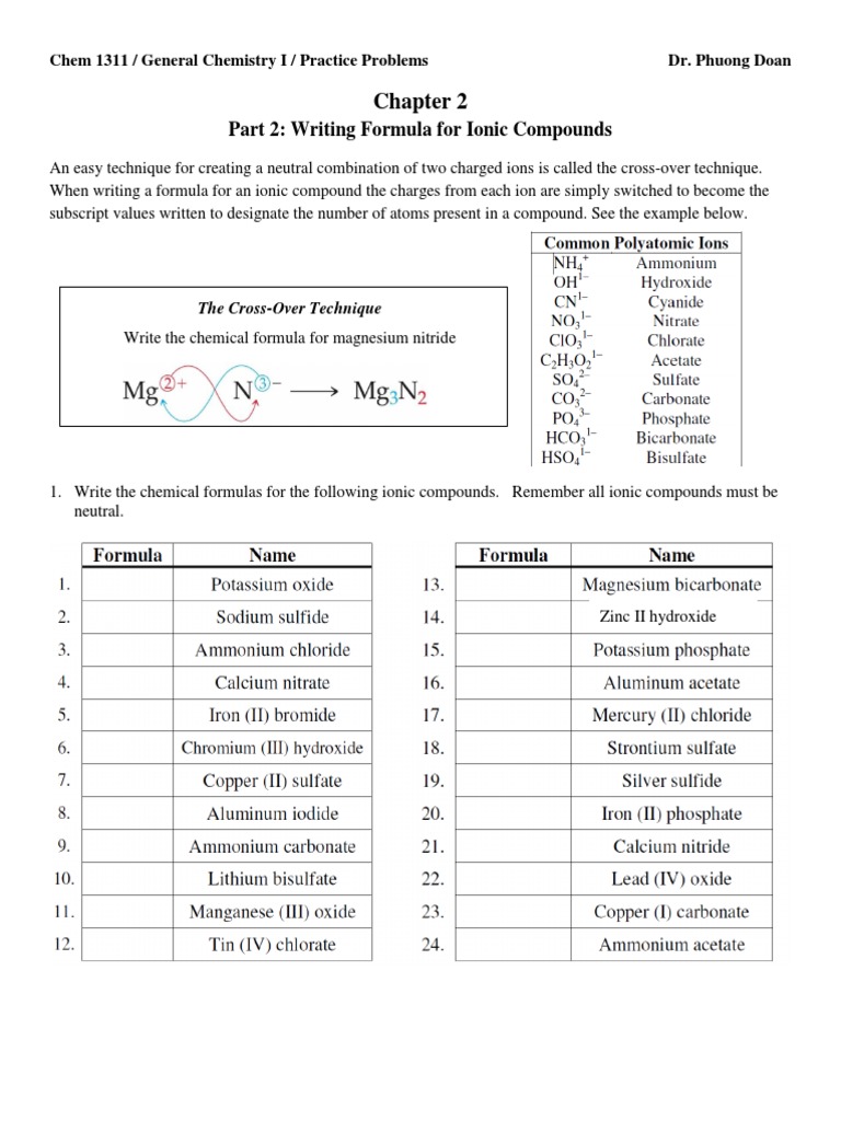 Chapter 2 - PS - Writing Ionic Formulas | PDF