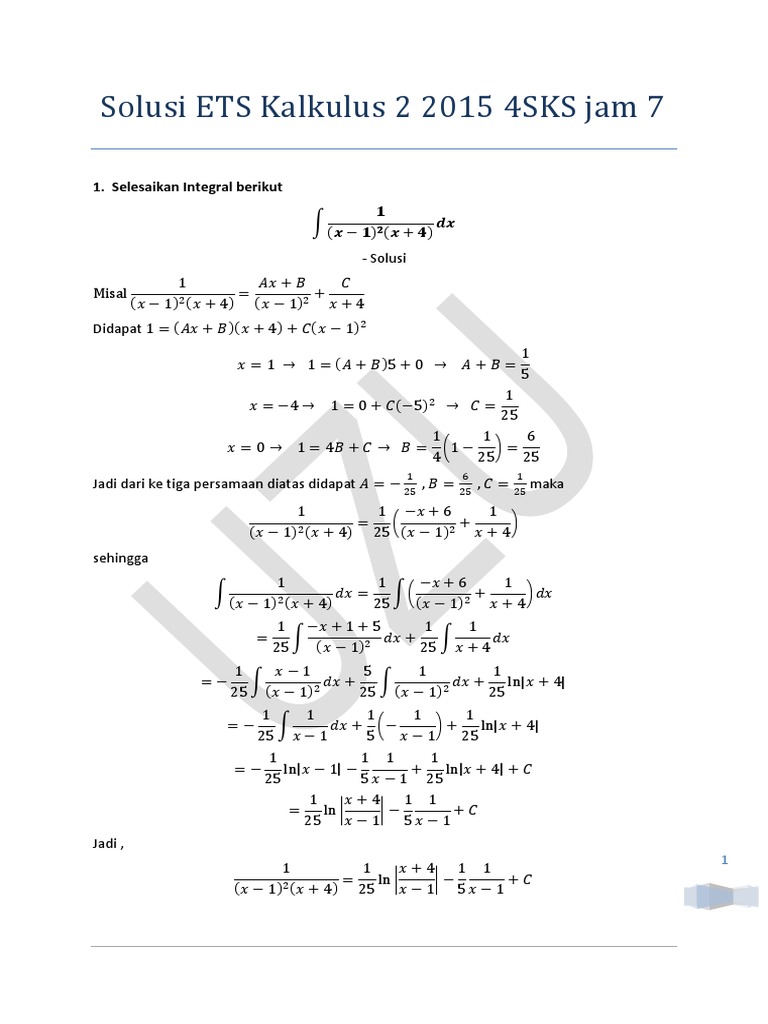 Pembahasan ETS Kalkulus 2 | PDF