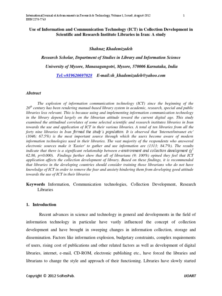 Use of Information and Communication Tec PDF | PDF | Libraries ...