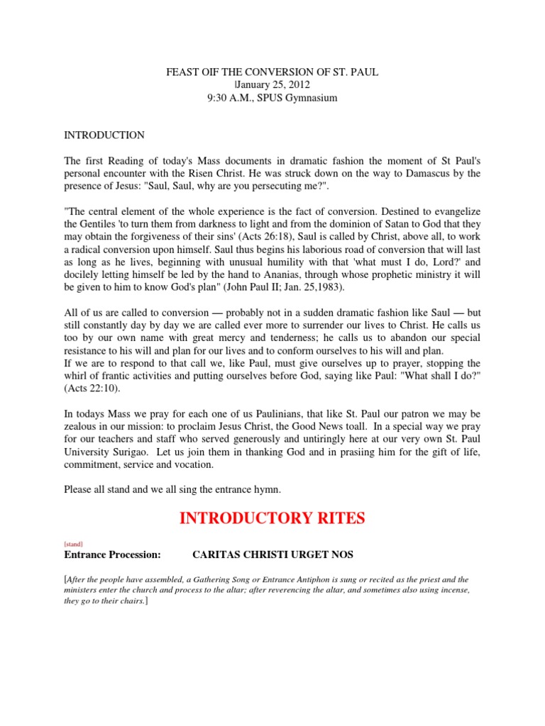 Feast Oif The Conversion of ST | PDF | Mass (Liturgy) | Eucharist