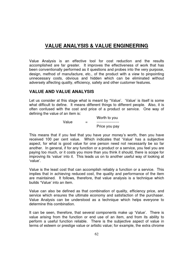G. Value Analysis and Value Engineering | Download Free PDF | Value ...