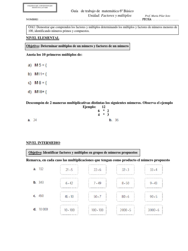 Actividad Múltiplos y Factores | PDF