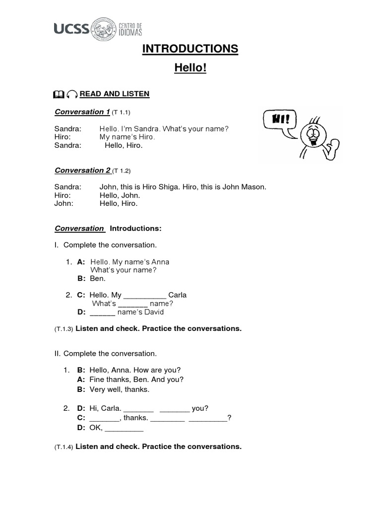 Introductions Hello!: Read and Listen | PDF