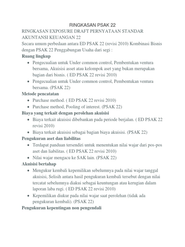 Ringkasan PSAK 22: Kombinasi Bisnis | PDF | Pengelolaan Keuangan & Uang