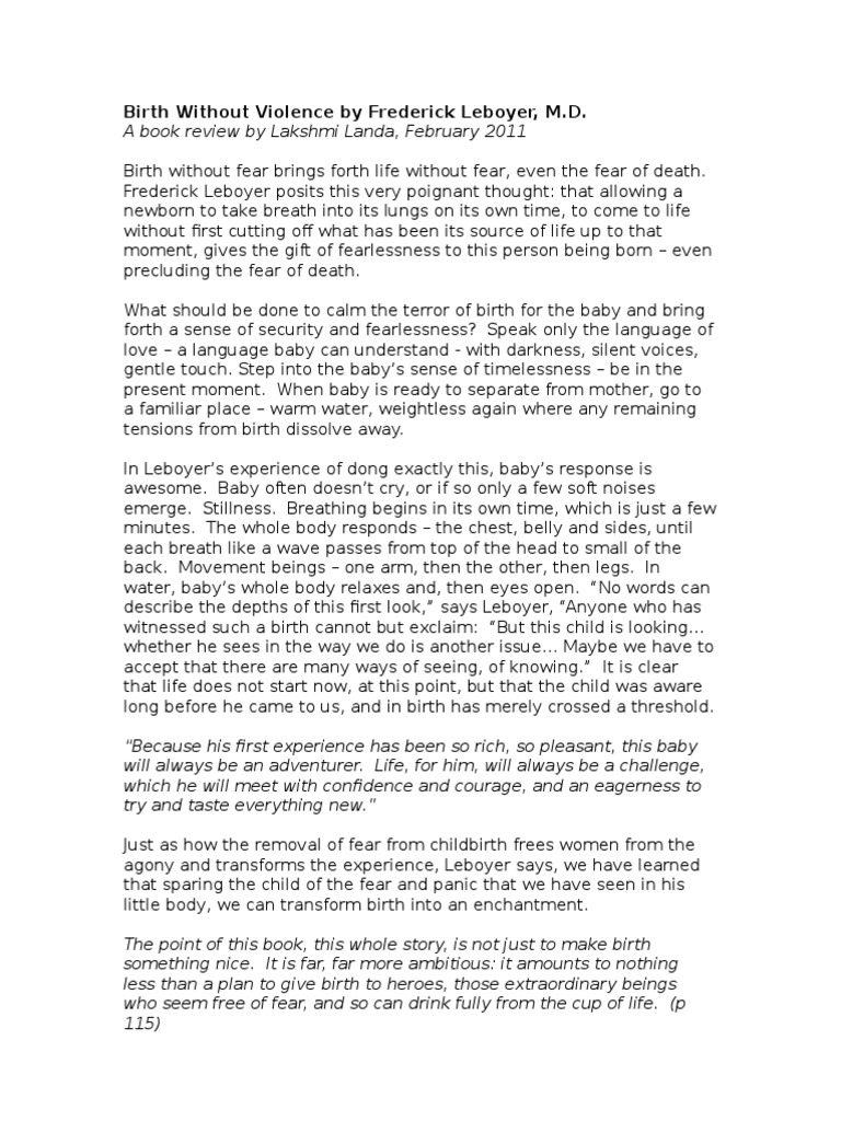 Birth Without Violence by Frederick Leboyer, M.D | PDF | Childbirth