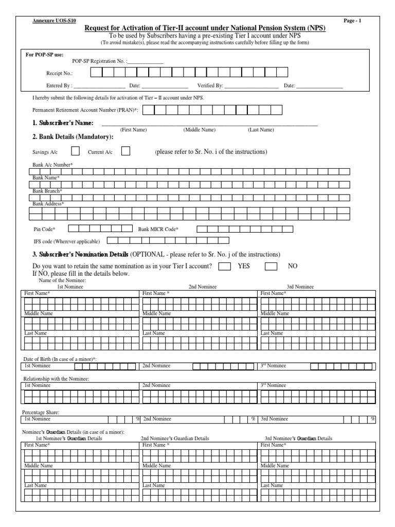 Form UOS S10 Tier II Activation Request Form For Subscribers Having A ...