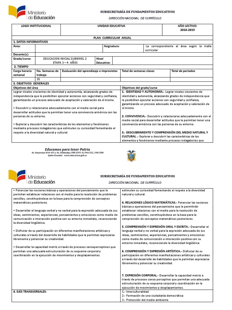 1-Pca Inicial 3-4 Años 1 | PDF | Adultos | Aprendizaje