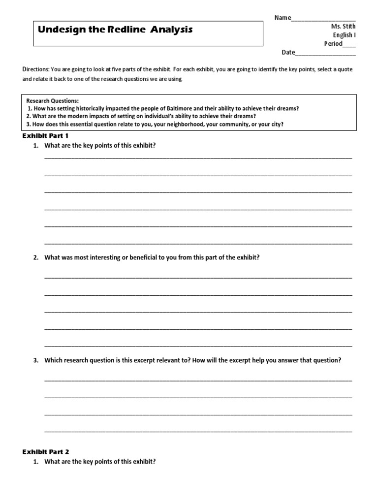 Undesign The Redline Analysis: Name - Ms. Stith English I Period - Date ...
