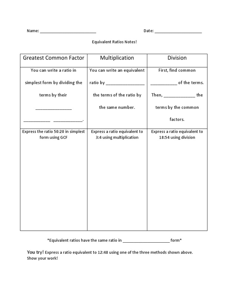 Equivalent Ratios Notes | PDF