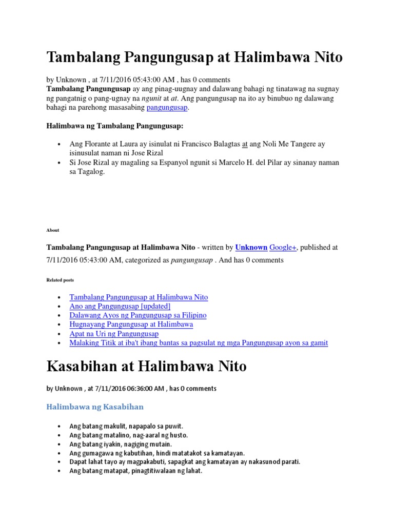 Tambalang Pangungusap at Halimbawa Nito | PDF