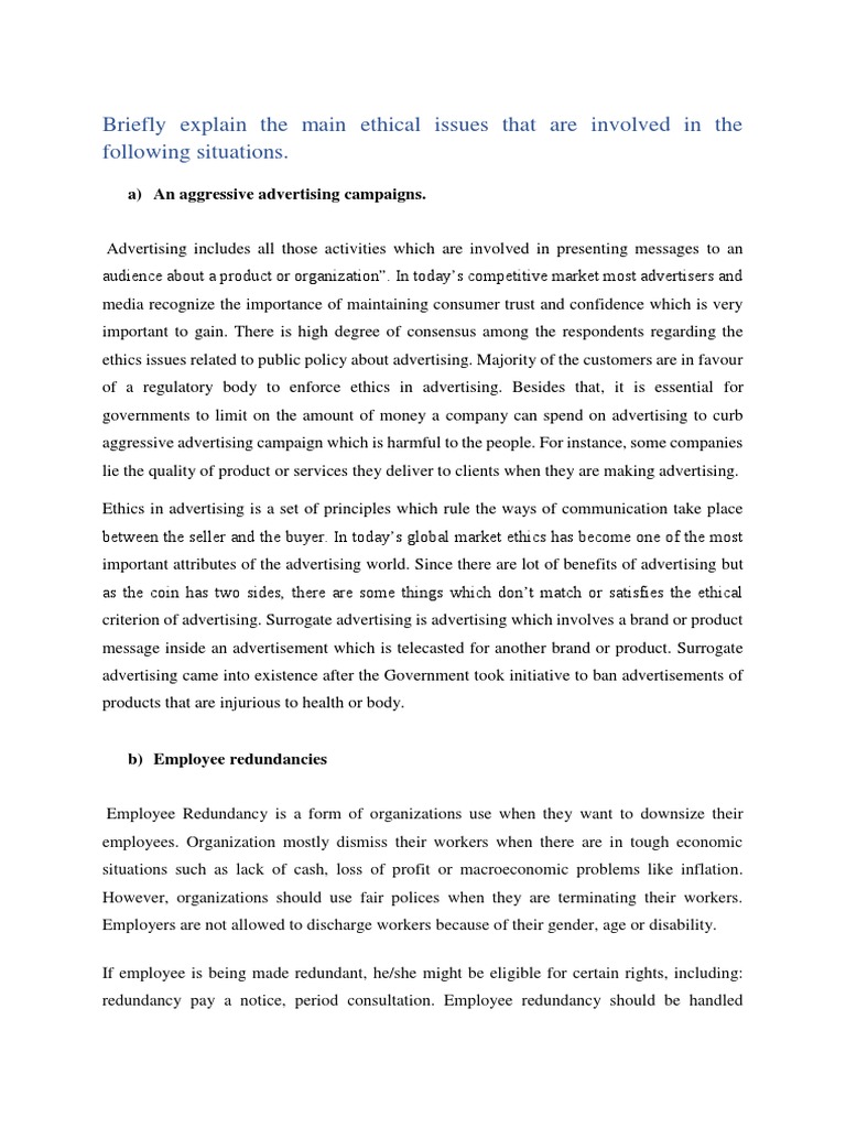 Briefly Explain The Main Ethical Issues That Are Involved in The ...