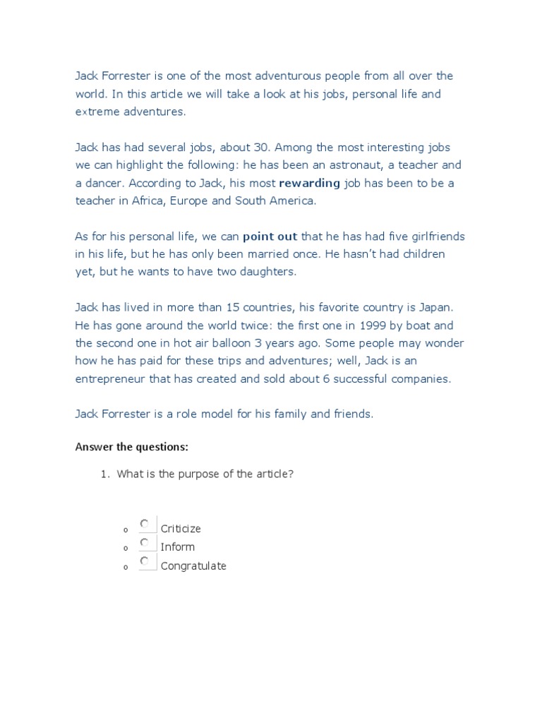 Jack Forrester: Adventurer and Entrepreneur | PDF