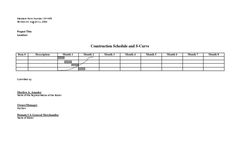 Construction Schedule and S-Curve: Project Title: Location | PDF