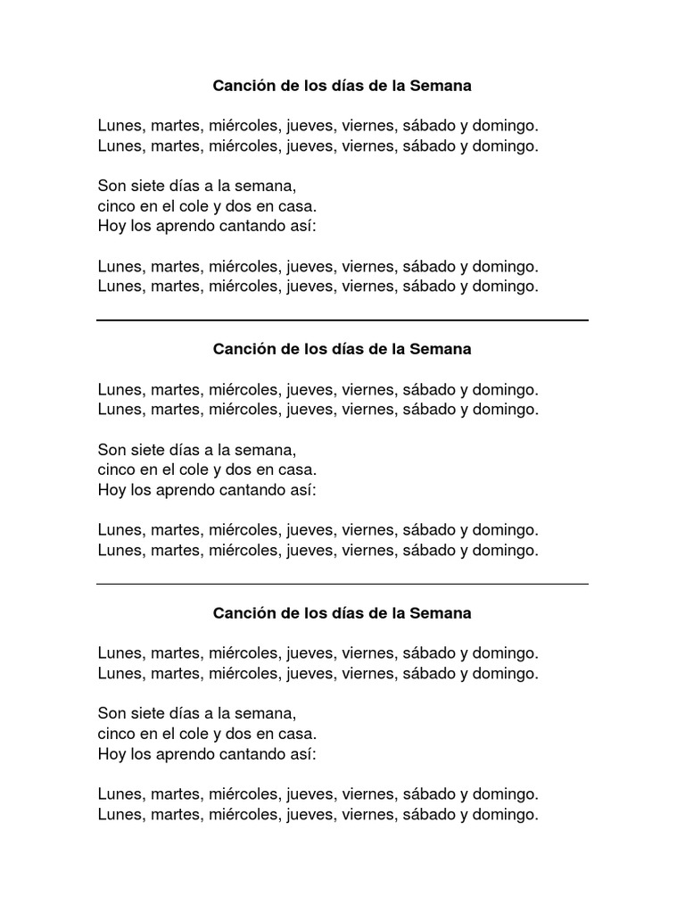 Cancion Dias de La Semana | PDF