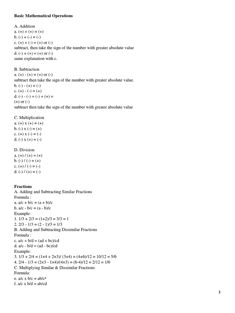 Basic Rules of Mathematics Explained | PDF | Fraction (Mathematics ...