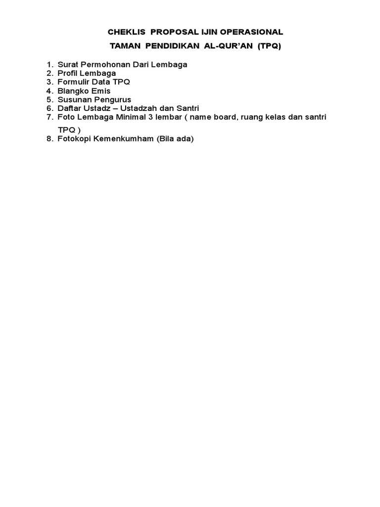 Contoh Proposal Ijop TPQ Baru | PDF