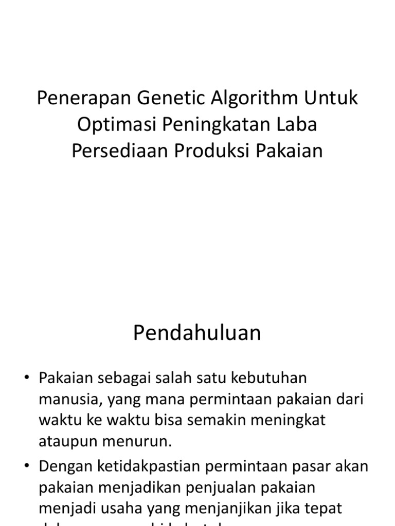 Penerapan Genetic Algorithm Untuk Optimasi Peningkatan Laba Persediaan | PDF