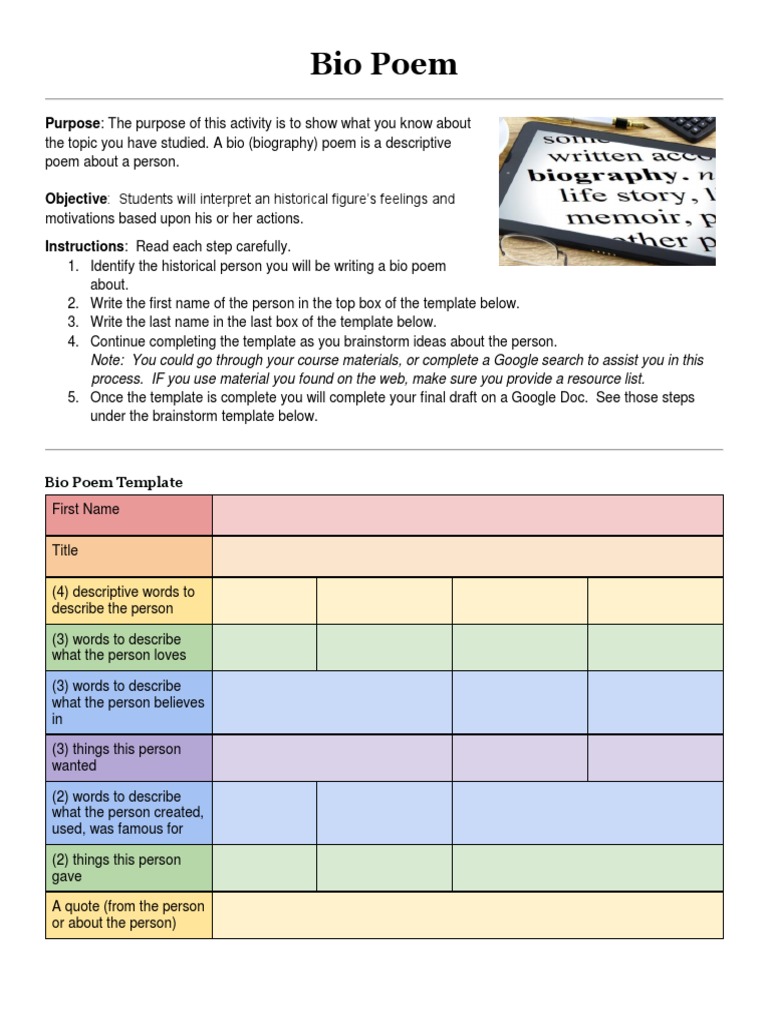 Creating A Bio-Poem | PDF