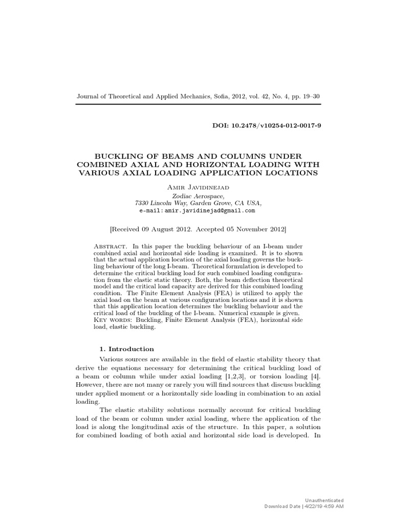 Buckling of Beams and Columns Under Combined Axial and Horizontal ...