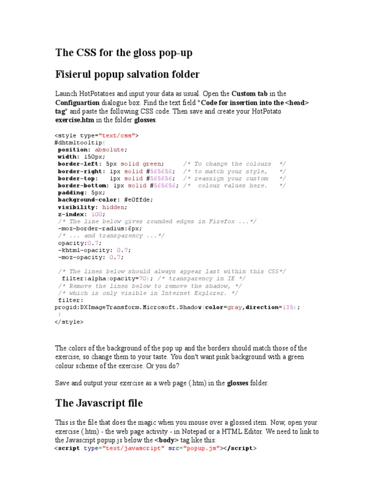 The CSS For The Gloss Pop-Up Fisierul Popup Salvation Folder | PDF ...