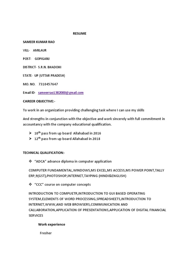 Resume: Sameer Kumar Rao | PDF | Business