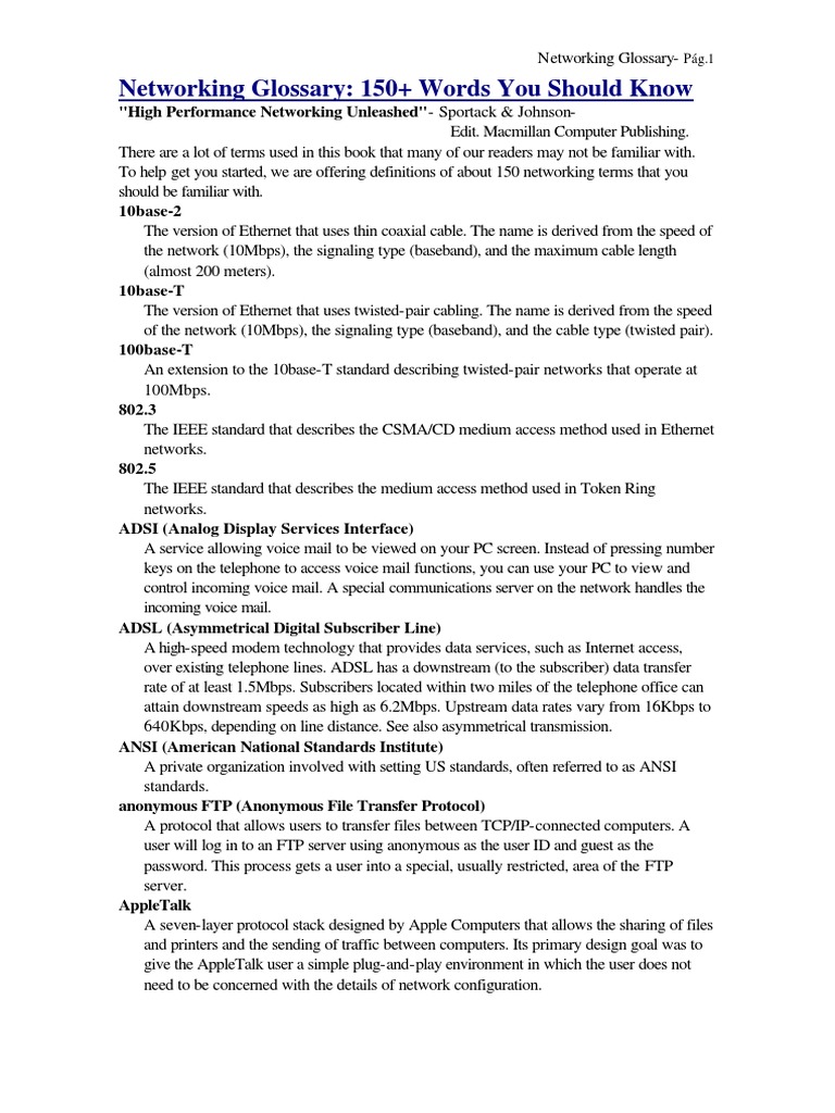 Networking Glossary 150 Words You Should Know Pdf Packet Switching Internet Protocol Suite 