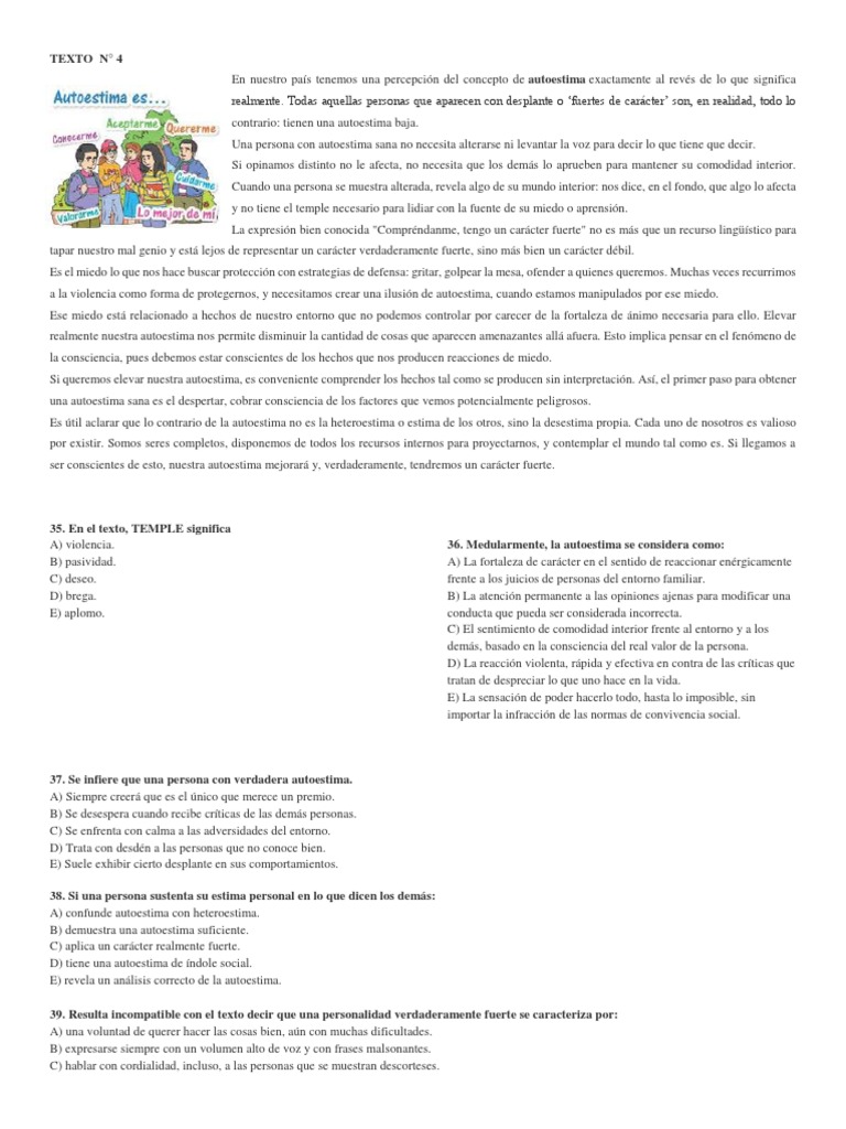 Lectura Critica - Autoestima | PDF | Temor | Comportamiento