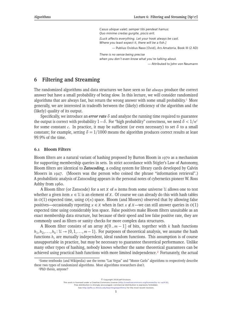 6 Filtering and Streaming: 6.1 Bloom Filters | PDF | Mathematical ...