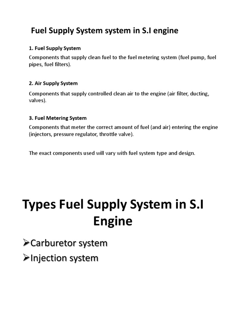 Fuel Supply System System in S.I Engine | PDF | Carburetor | Fuel Injection