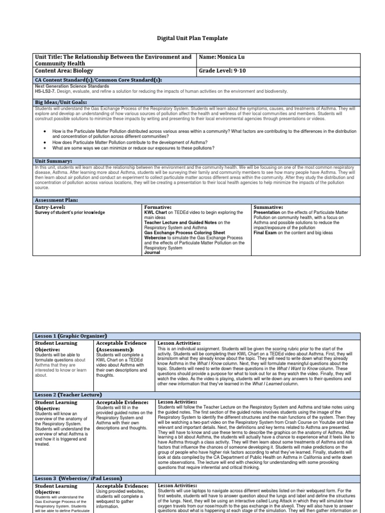 Community Health & Pollution Unit Plan | PDF | Air Pollution | Particulates