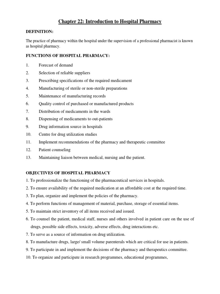 Hospital Pharmacy Introduction | PDF | Pharmacy | Pharmacist