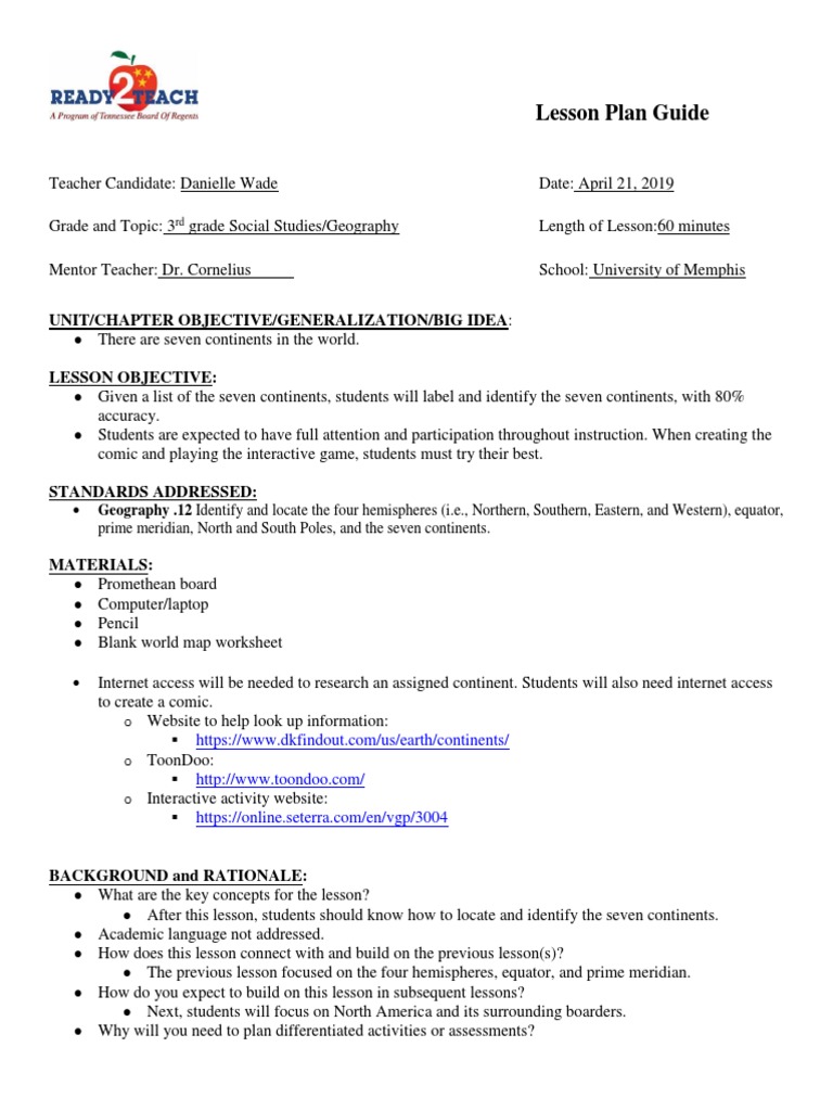 Lesson Plan Guide: Unit/Chapter Objective/Generalization/Big Idea | PDF ...