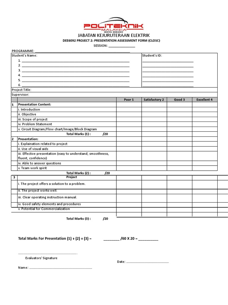 Student Project Presentation Assessment Form | PDF