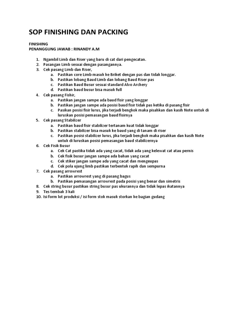 Sop Finishing Dan Packing | PDF