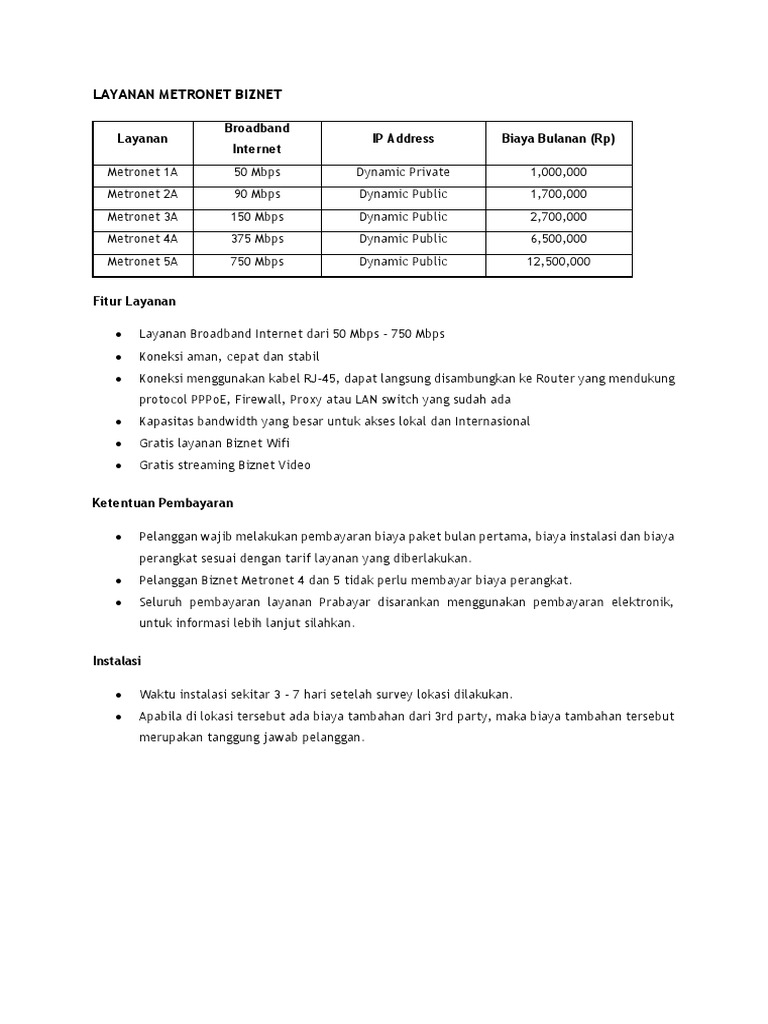 Layanan Metronet Biznet Untuk RSCC | PDF