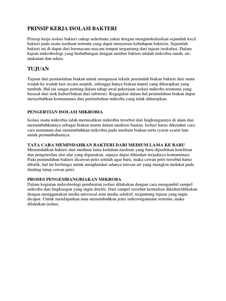 Prinsip Kerja Isolasi Bakteri | PDF