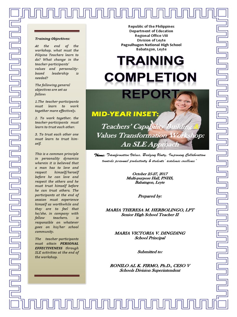 Training Completion Report Teachers' Capability Workshop | Download ...