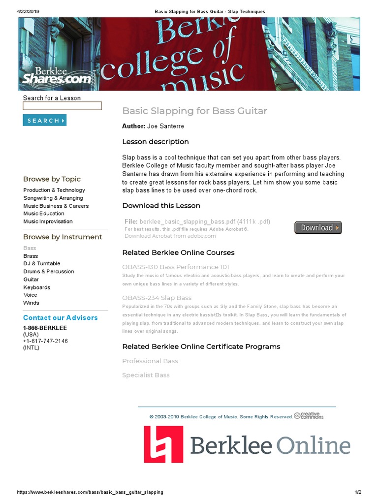 Basic Slapping For Bass Guitar - Slap Techniques | PDF | Bass Guitar ...