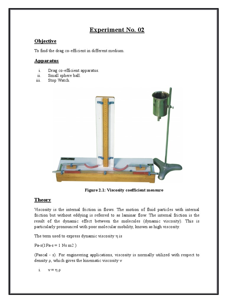 Viscosity and Drag Coefficient Experiment | PDF | Viscosity | Fluid ...