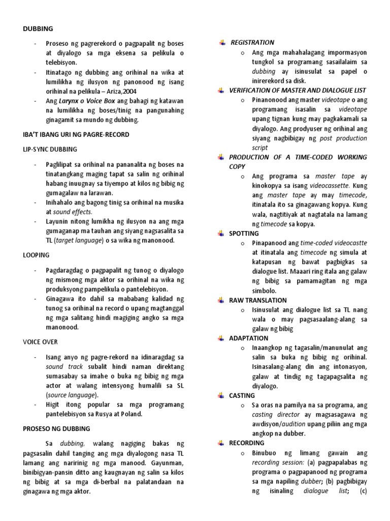 Handouts Proseso NG Dubbing at Subtitling | PDF