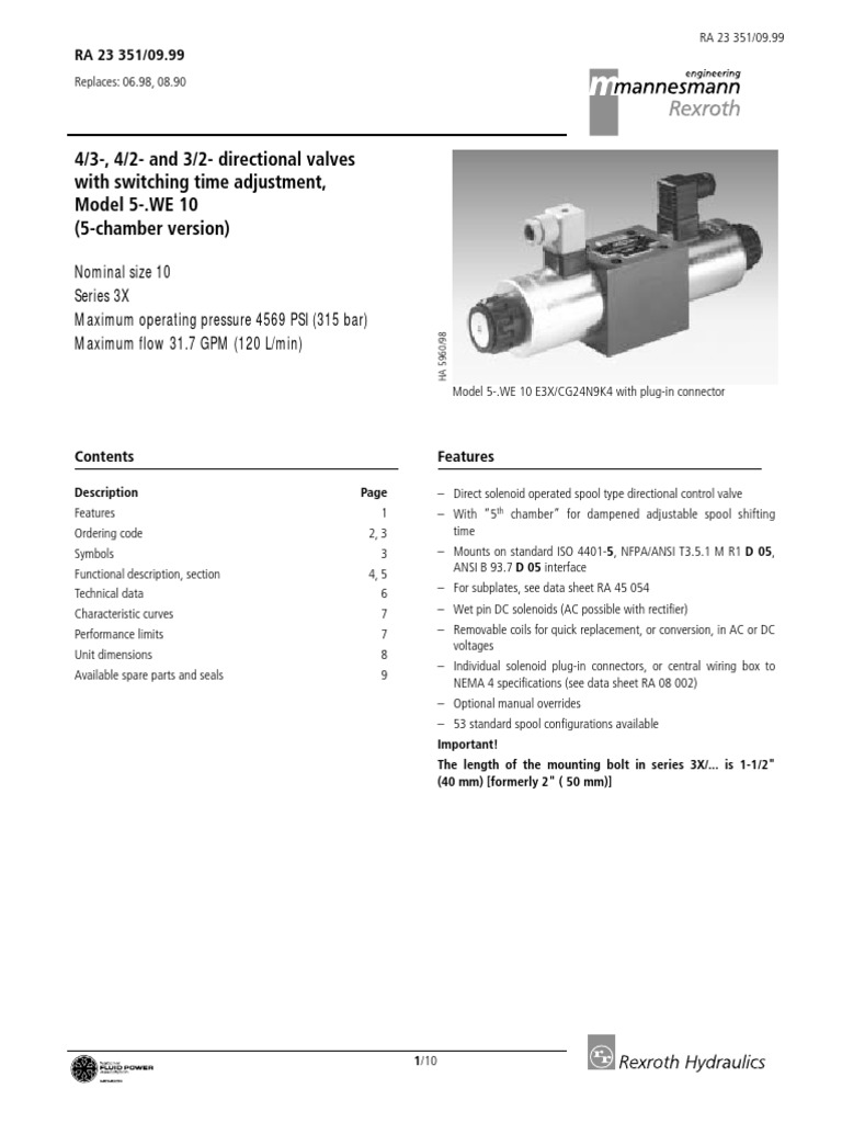 Rexroth 4we10 Data Sheet | Rectifier | Valve