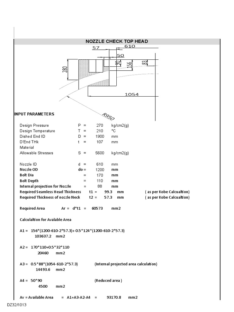 Nozzle Check Top Head: Input Parameters | PDF