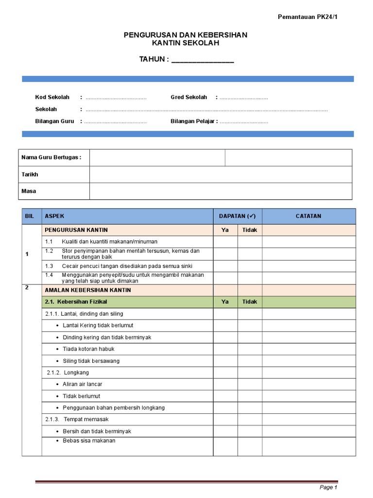 Borang Pemantauan Kantin | PDF