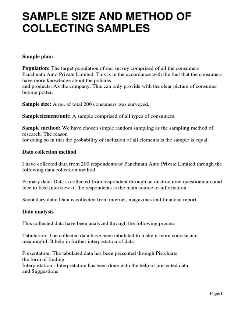 Sample Size and Method of Collecting Samples: Page/1 | PDF | Sampling ...