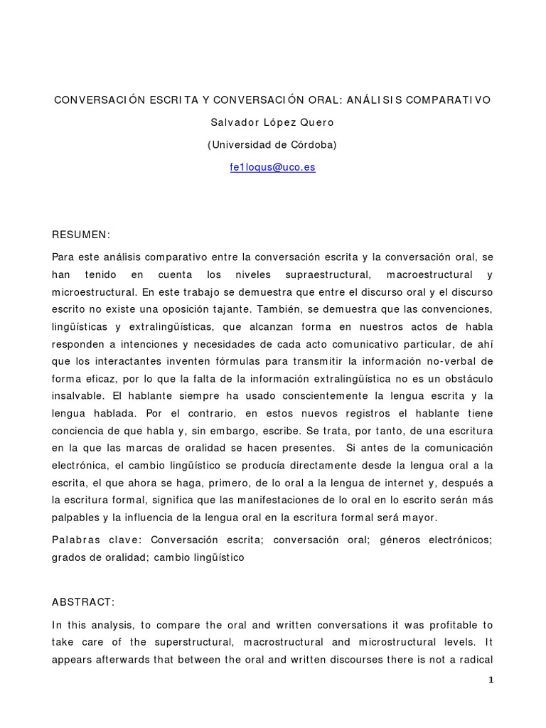 Conversación Escrita y Conversación Oral de Salvador López Quero | PDF ...