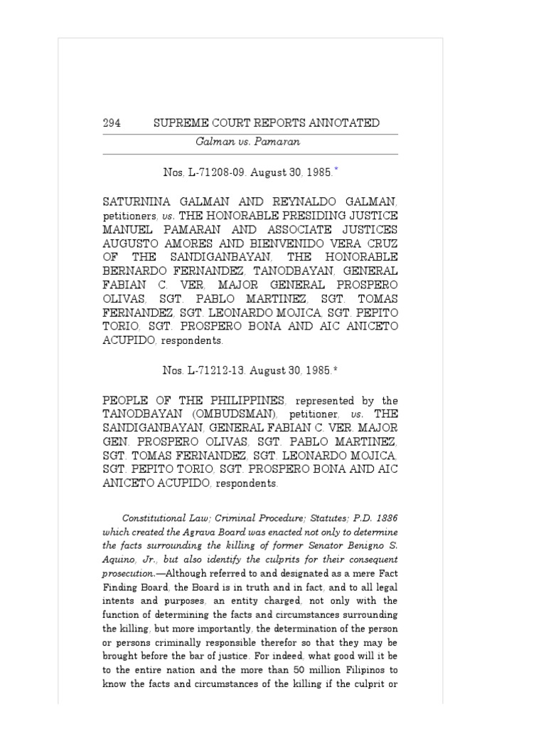2 - Galman vs. Pamaran (1985) | PDF | Self Incrimination | Right To Silence