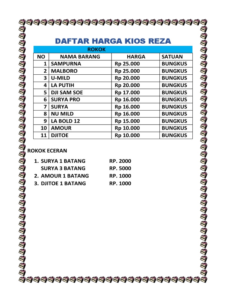 Harga Rokok Djitoe di Kios Reza | PDF